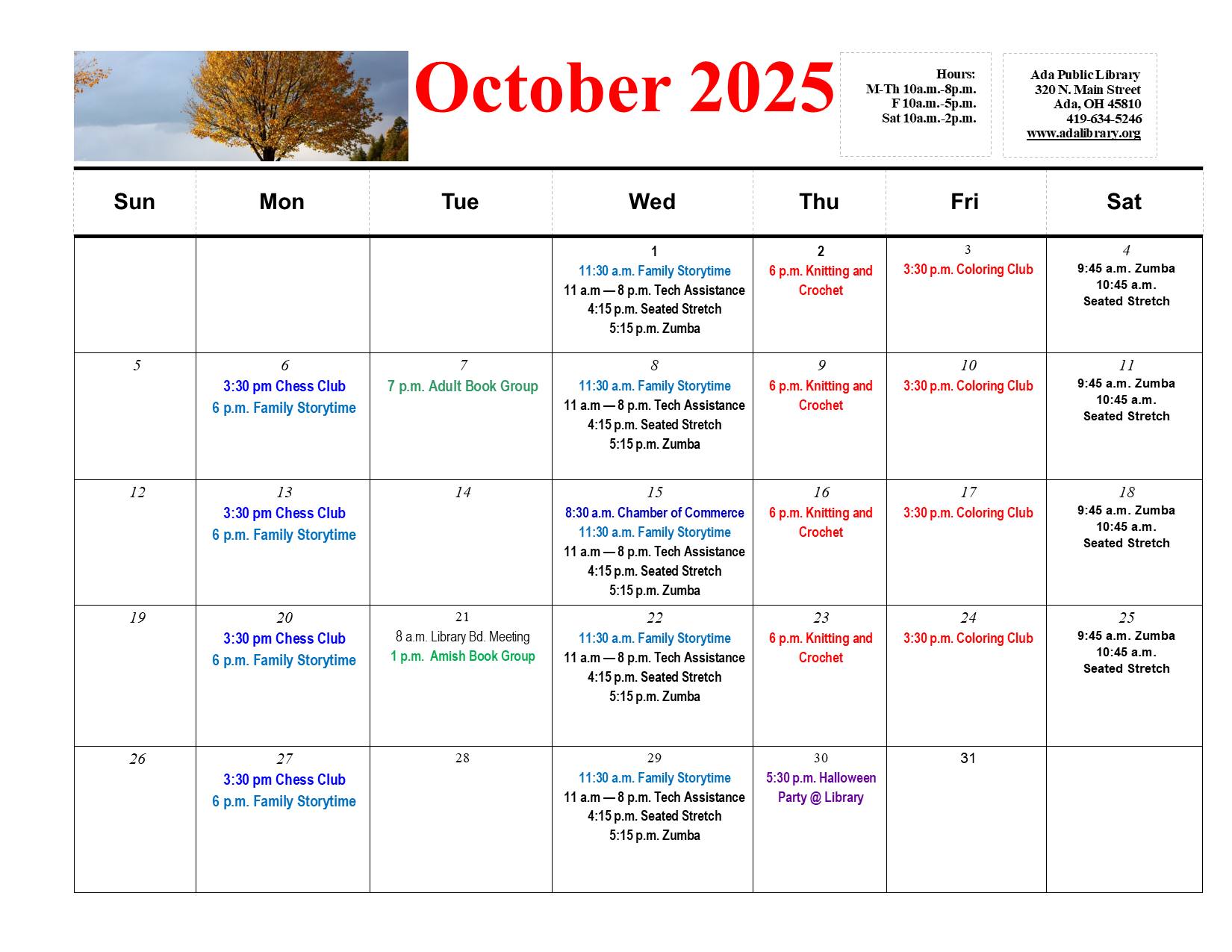 Check out the Ada library calendar for October 2025 | Ada Icon